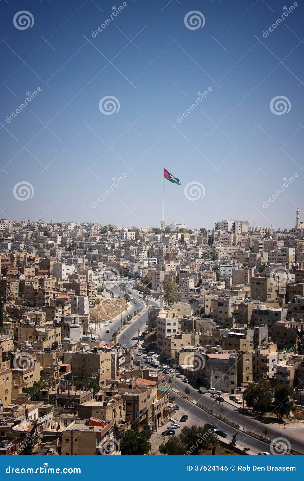 Big flag over Amman stock photo. Image of middle, agglomeration - 37624146