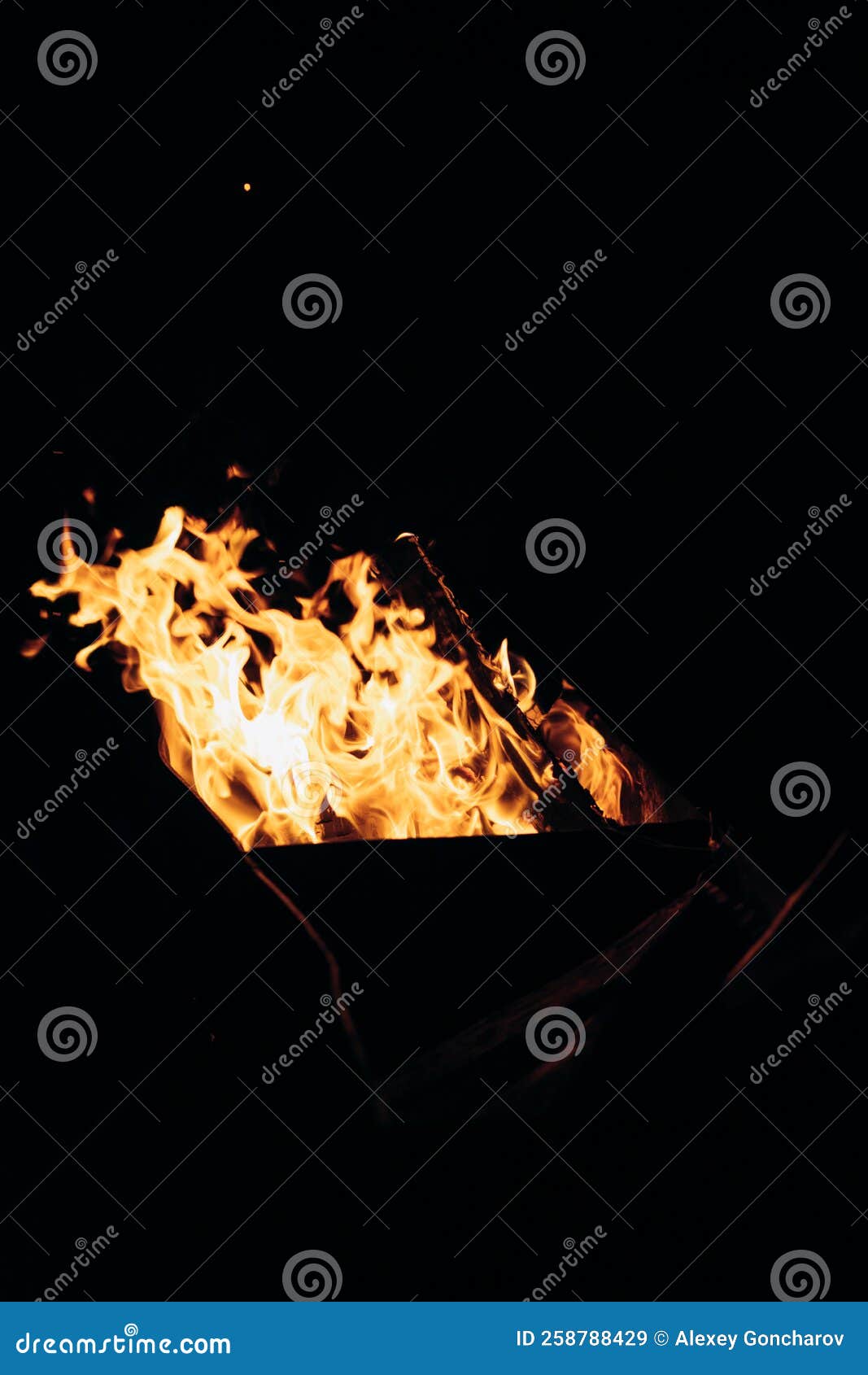 Big Flame from Bonfire on Black Background. Stock Image - Image of burn ...