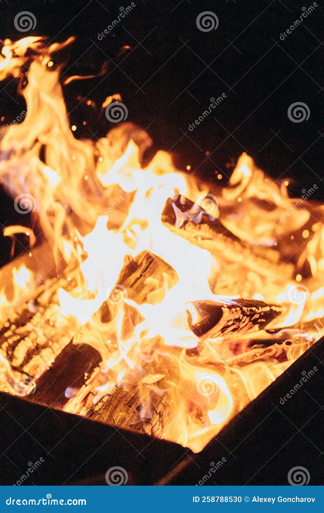 Big Flame from Bonfire on Black Background. Stock Photo - Image of ...
