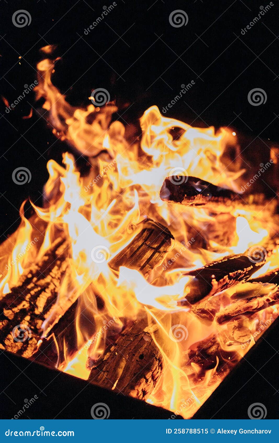 Big Flame from Bonfire on Black Background. Stock Image - Image of ...