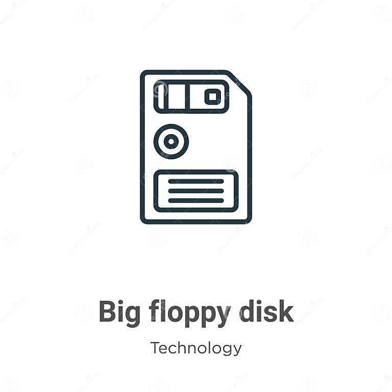 Big Floppy Disk Outline Vector Icon. Thin Line Black Big Floppy Disk ...