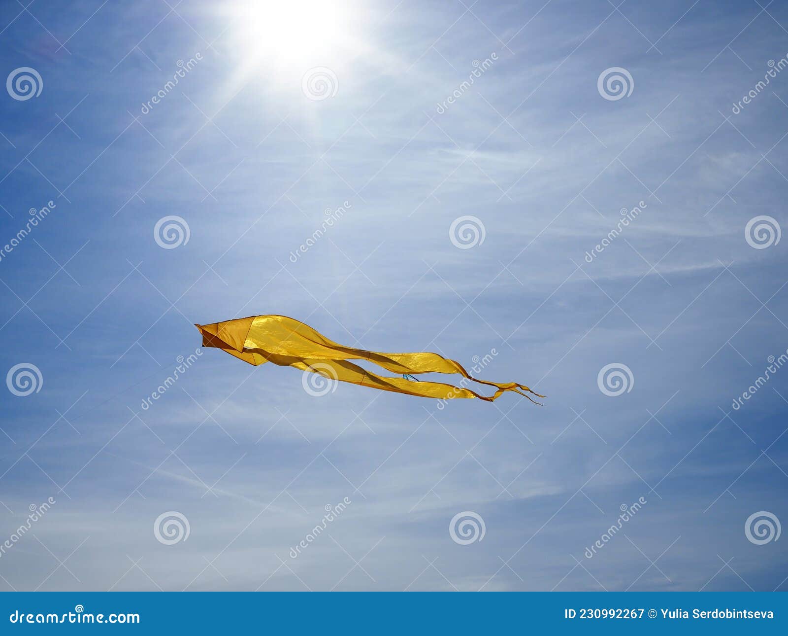 Big Flying Yellow Kite on Blue Background Stock Image - Image of summer ...