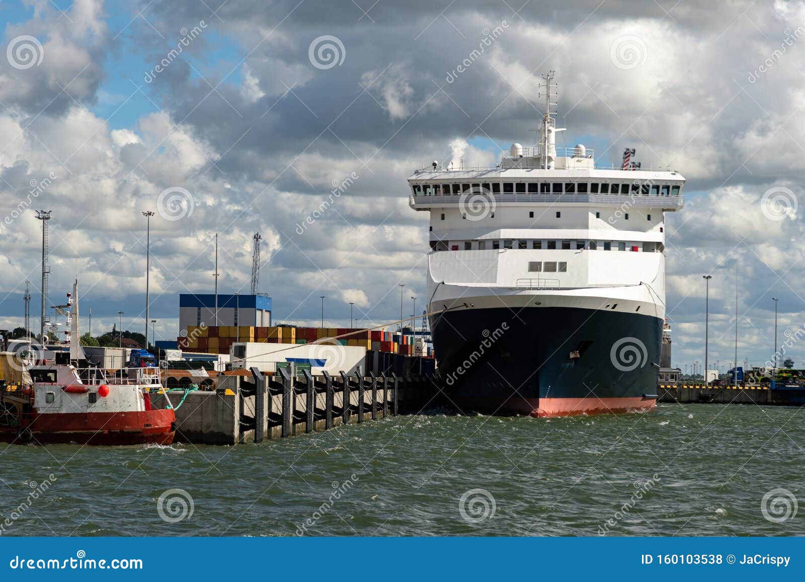 Big Freighter or Cruise Ship Loading at the Harbor. Industrial ...