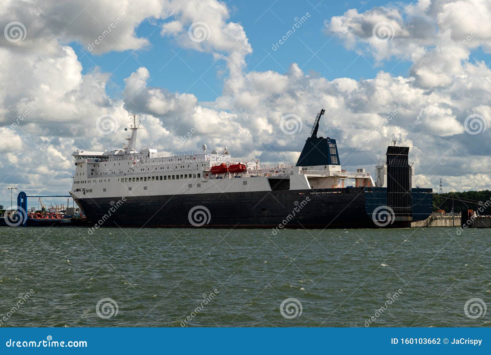 Big Freighter or Cruise Ship Loading at the Harbor. Industrial ...