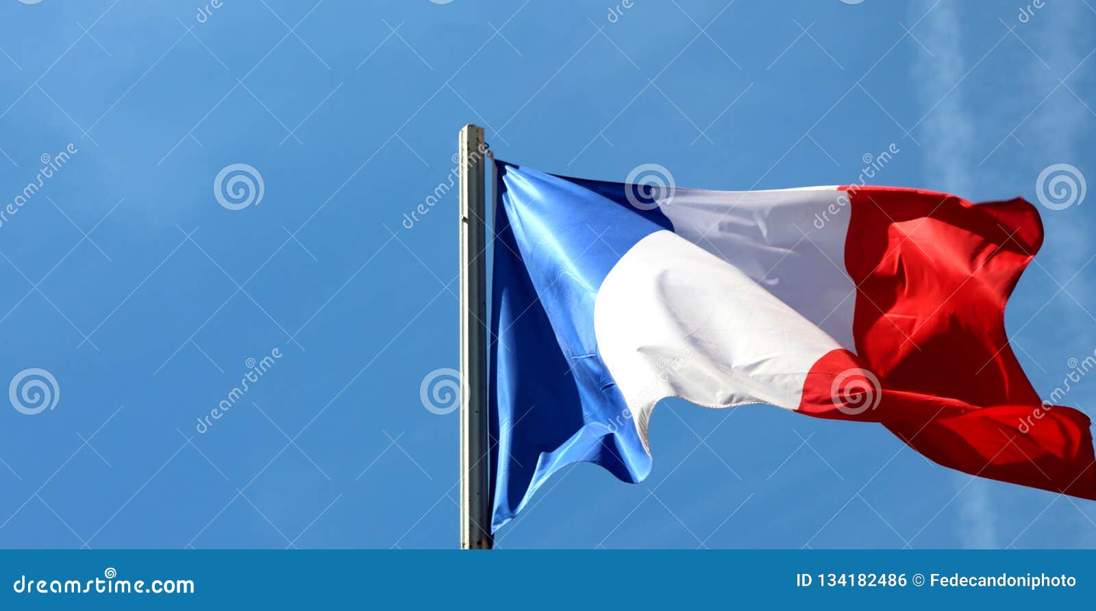 Big French Flag in the Blue Sky Stock Photo - Image of flag, strasbourg ...