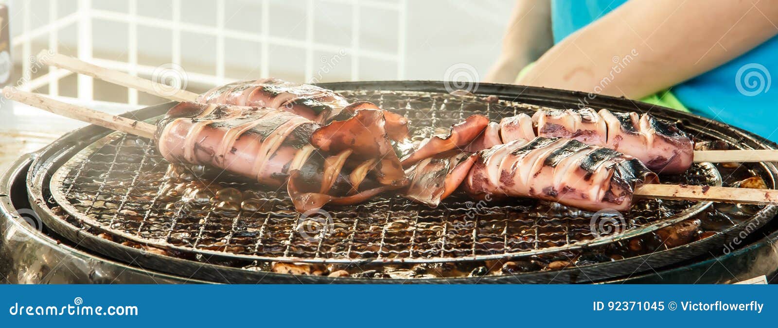Big Fresh Cuttlefish Roasted on the Grill Stock Image - Image of squid ...