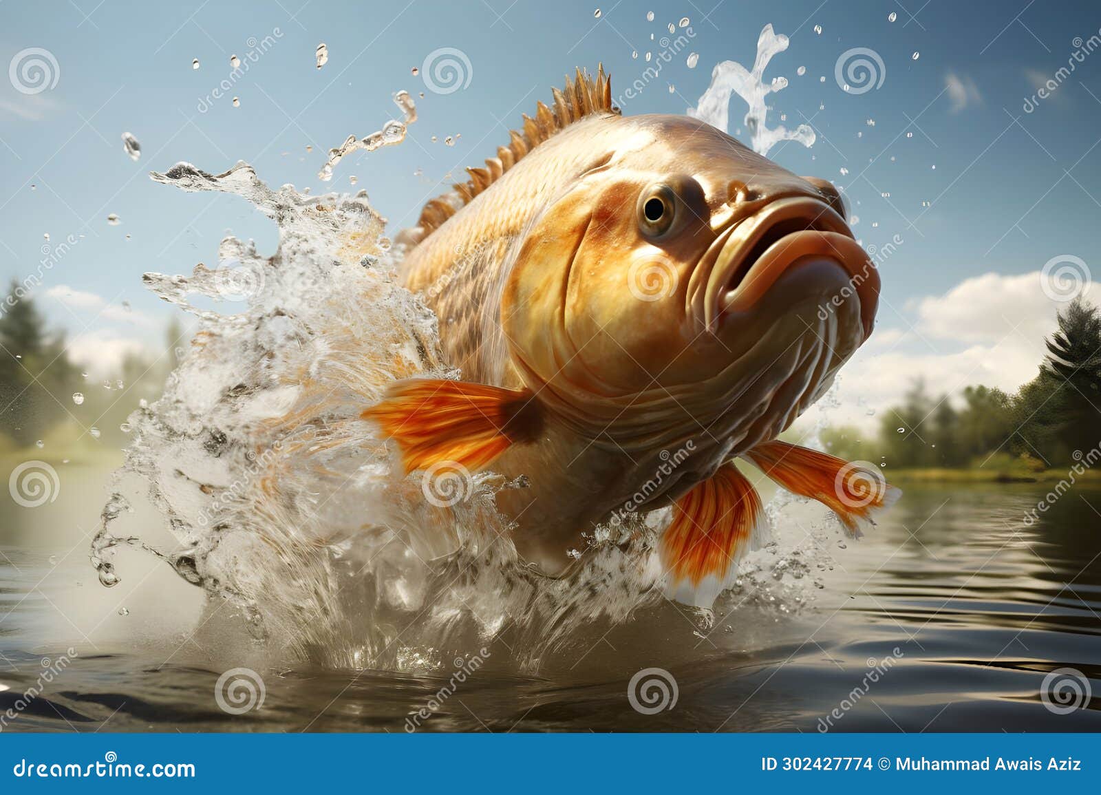 Big Freshwater Fish Floating on the Surface of the Water - Ai Generated ...