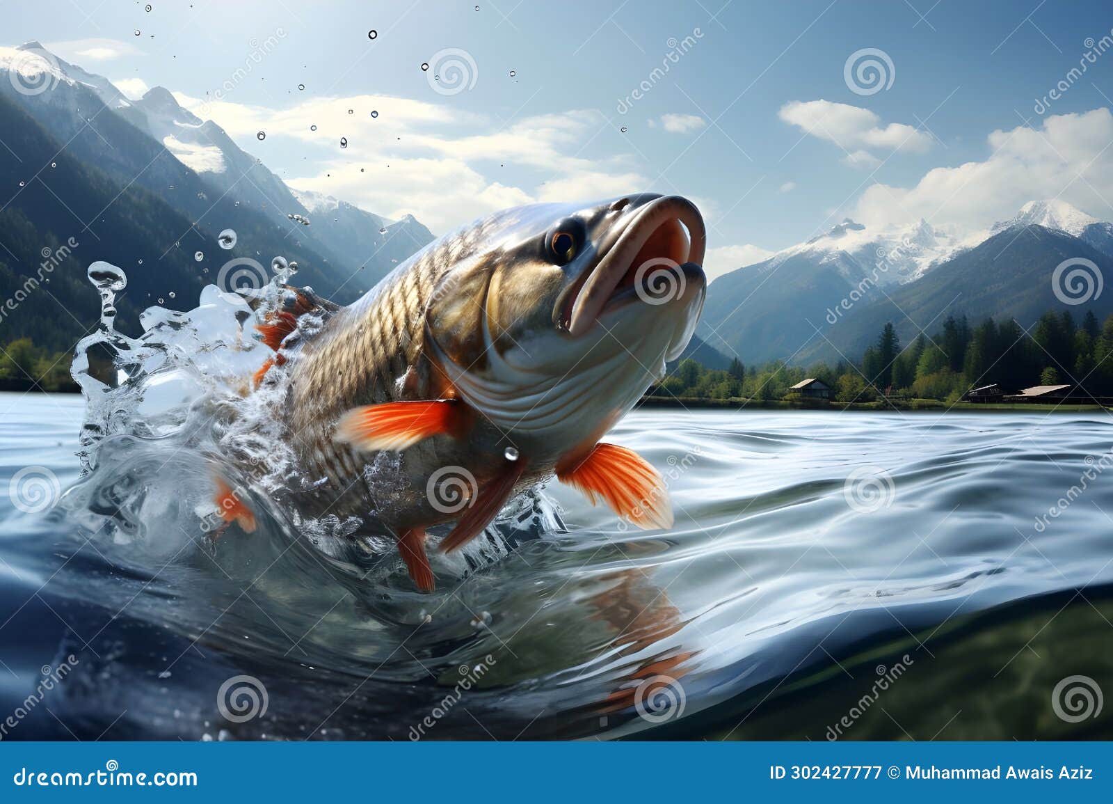 Big Freshwater Fish Floating on the Surface of the Water - Ai Generated ...