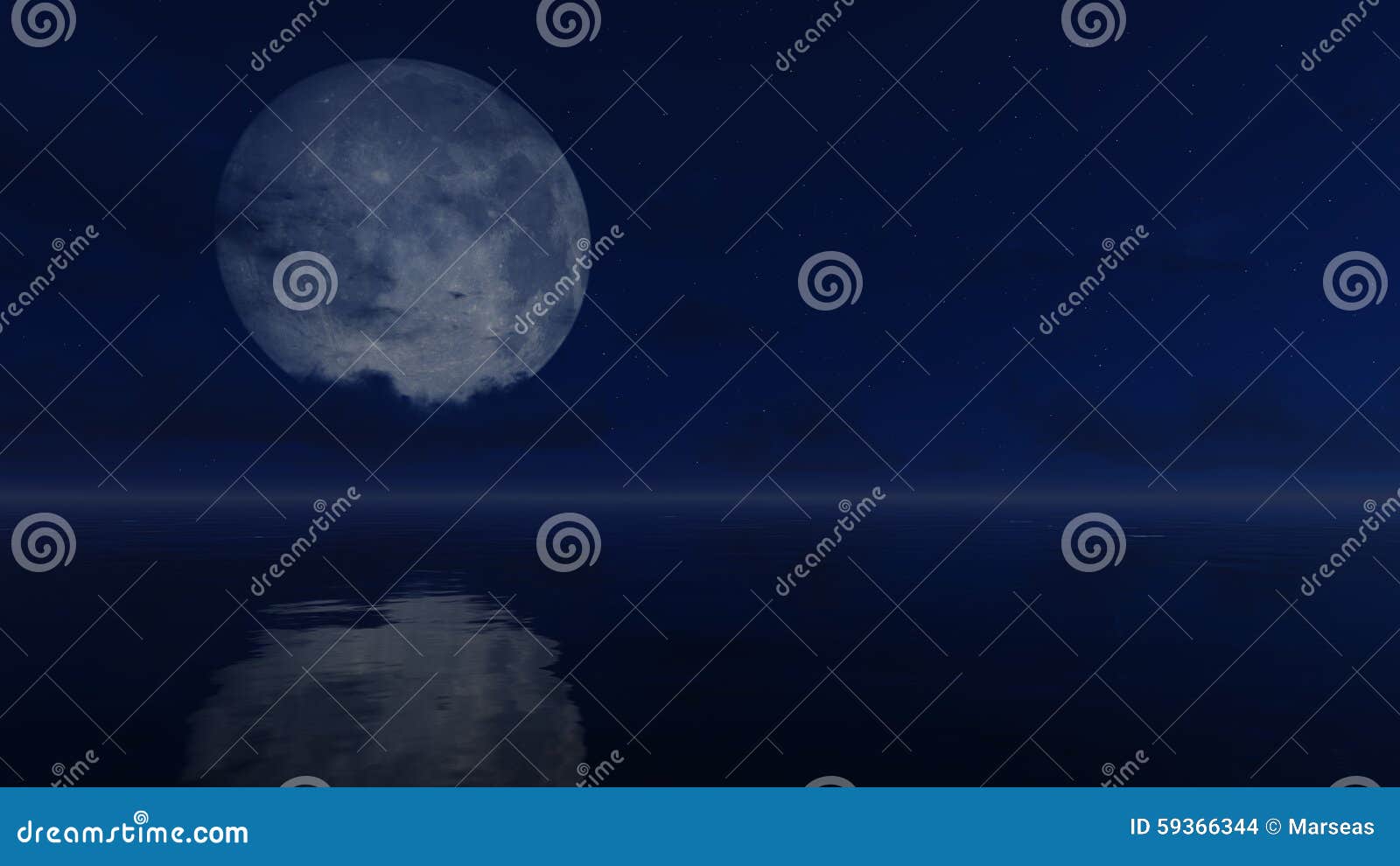 Big Full Moon Above Mirror Water Surface Stock Illustration ...