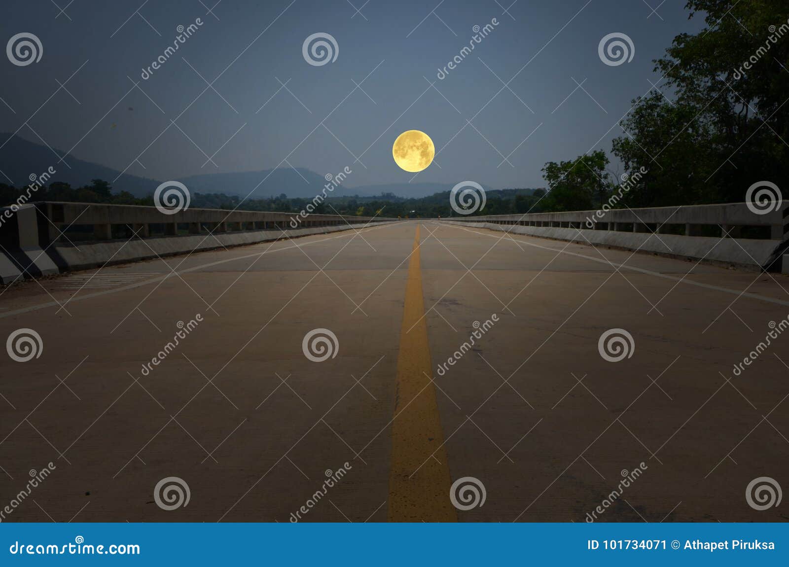 Big Full Moon Over Concrete Bridge Stock Image - Image of cement, line ...