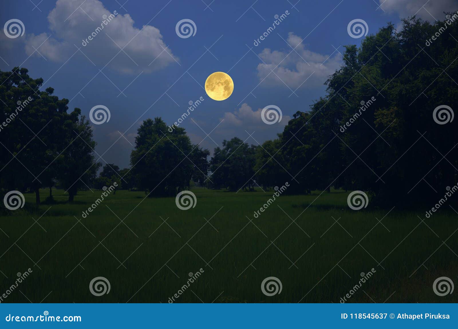 Big Full Moon Over the Field in the Evening Stock Image - Image of ...