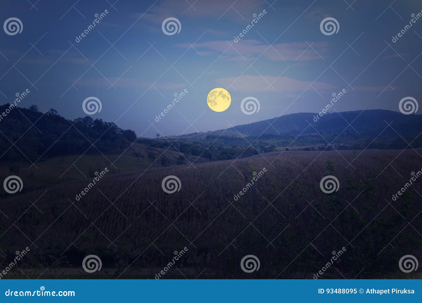 Big Full Moon Over the Mountain Stock Image - Image of park, evening ...