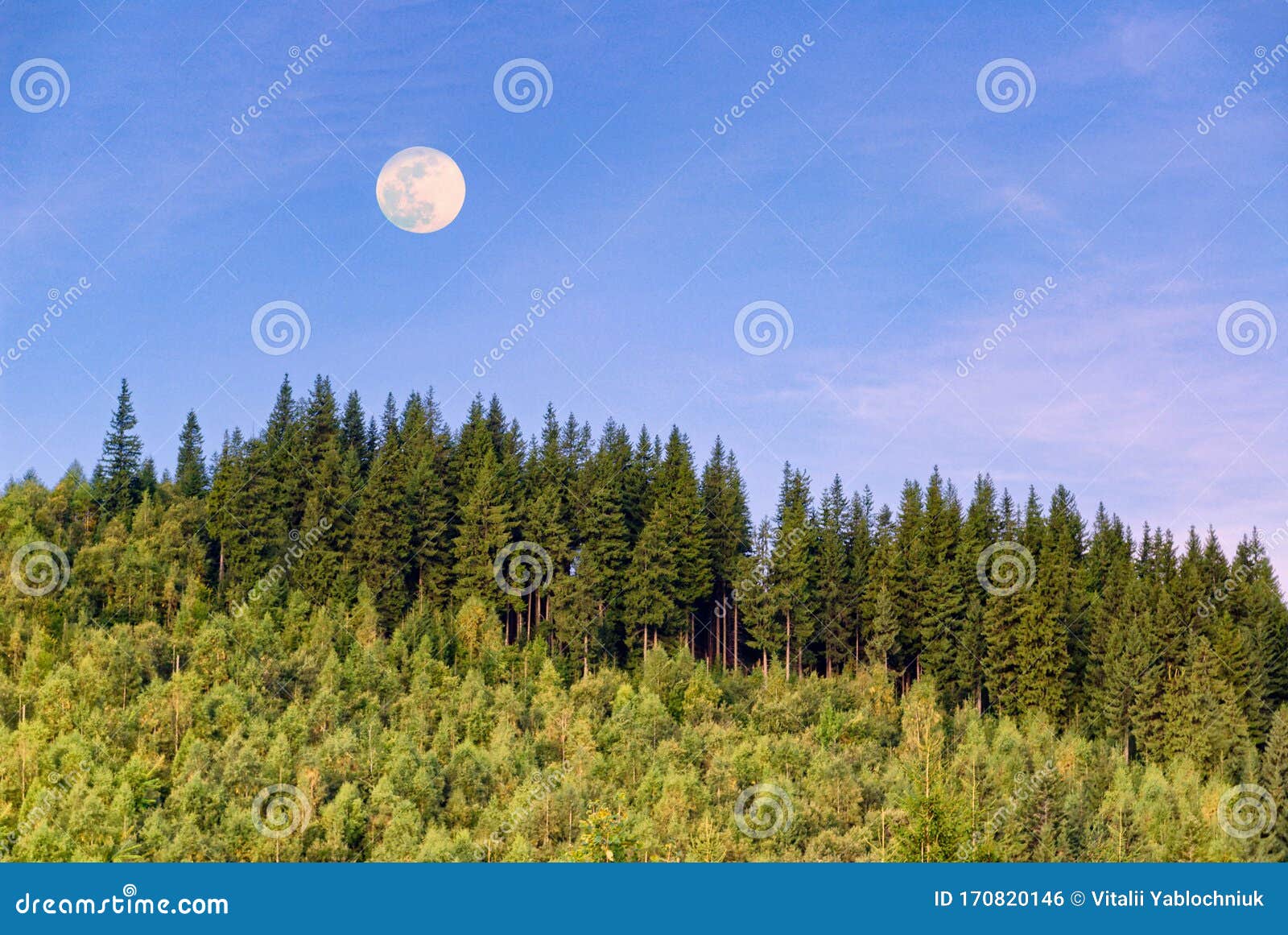 Big Full Moon in the Sky Under Mountain Forest Stock Photo - Image of ...