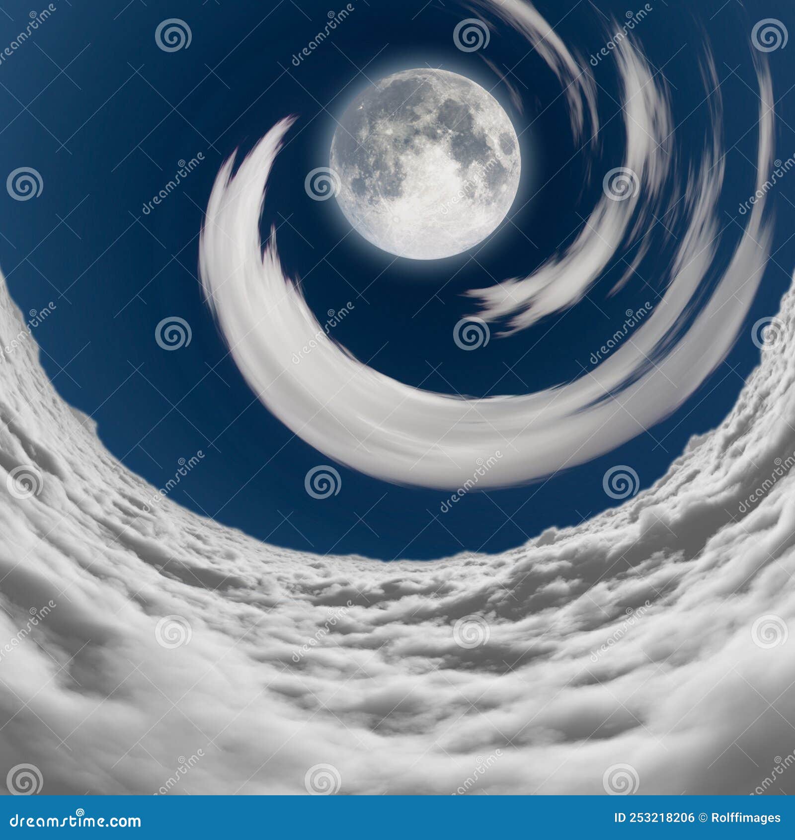 Big Full Moon in a Vortex of Clouds Stock Illustration - Illustration ...