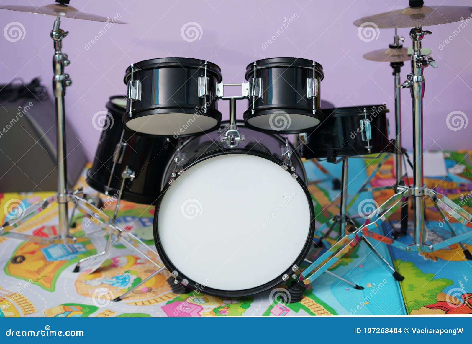 Big Full Parts of Drum Kit or Drum Set with Blur Speakers Stock Photo ...