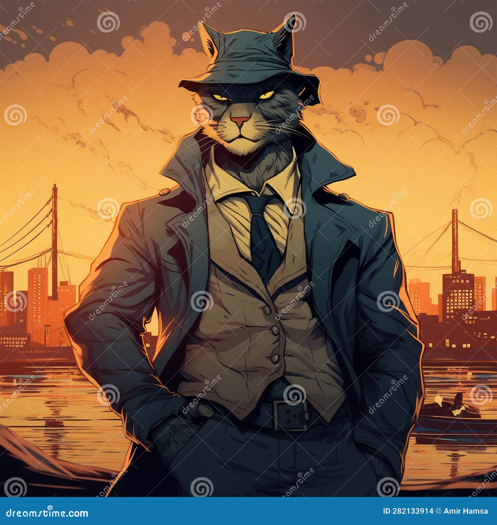Big Gangster Cat Boss with Scary Expression Stock Illustration ...