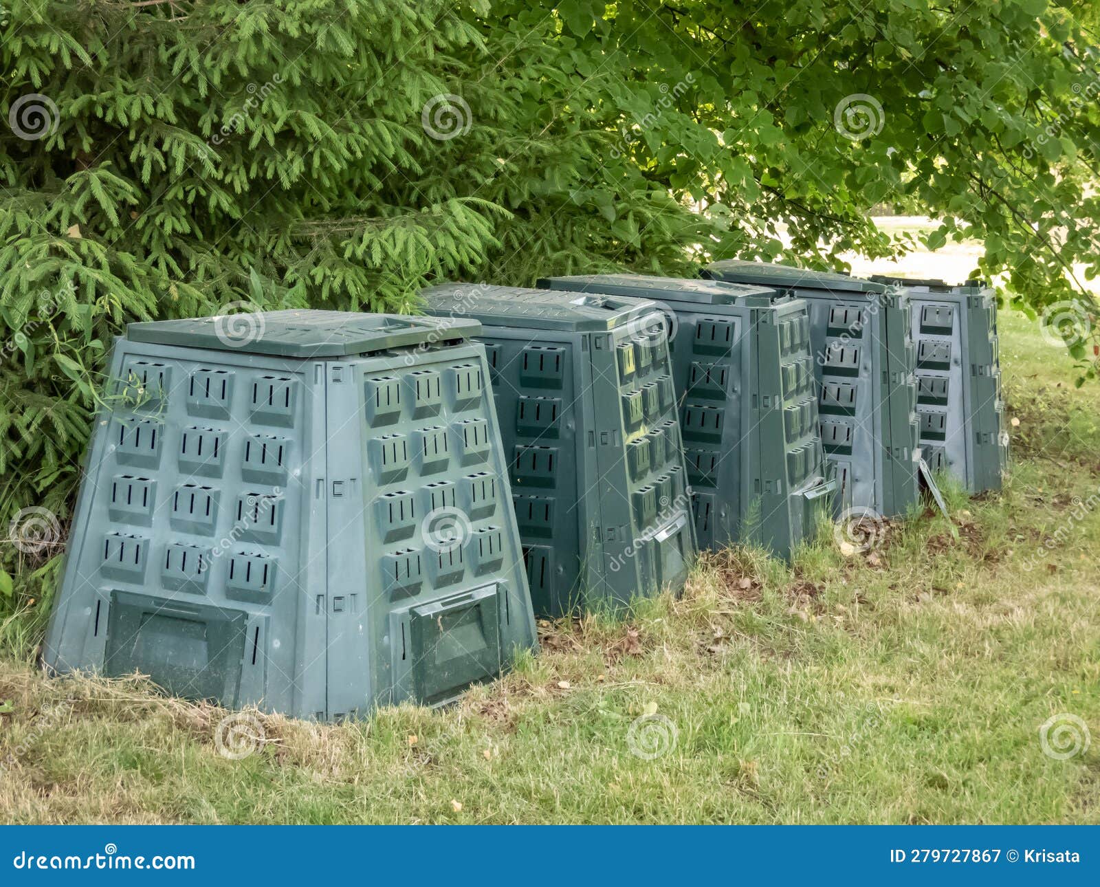 Big Garden Plastic Composter Bins in a Garden in Backyard Outdoors ...