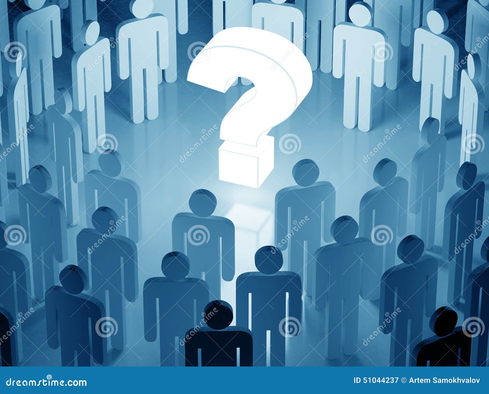 Big Glowing Question Mark Surrounded by a Human Crowd (blue Tone Stock ...
