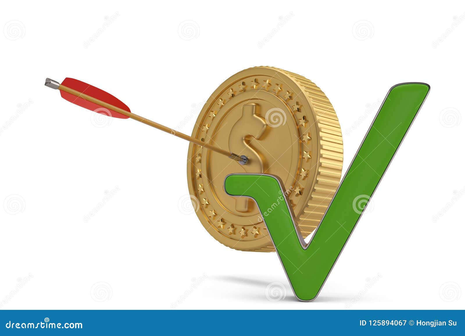 Big Gold Coin and Tick Mark. 3D Illustration. Stock Illustration ...