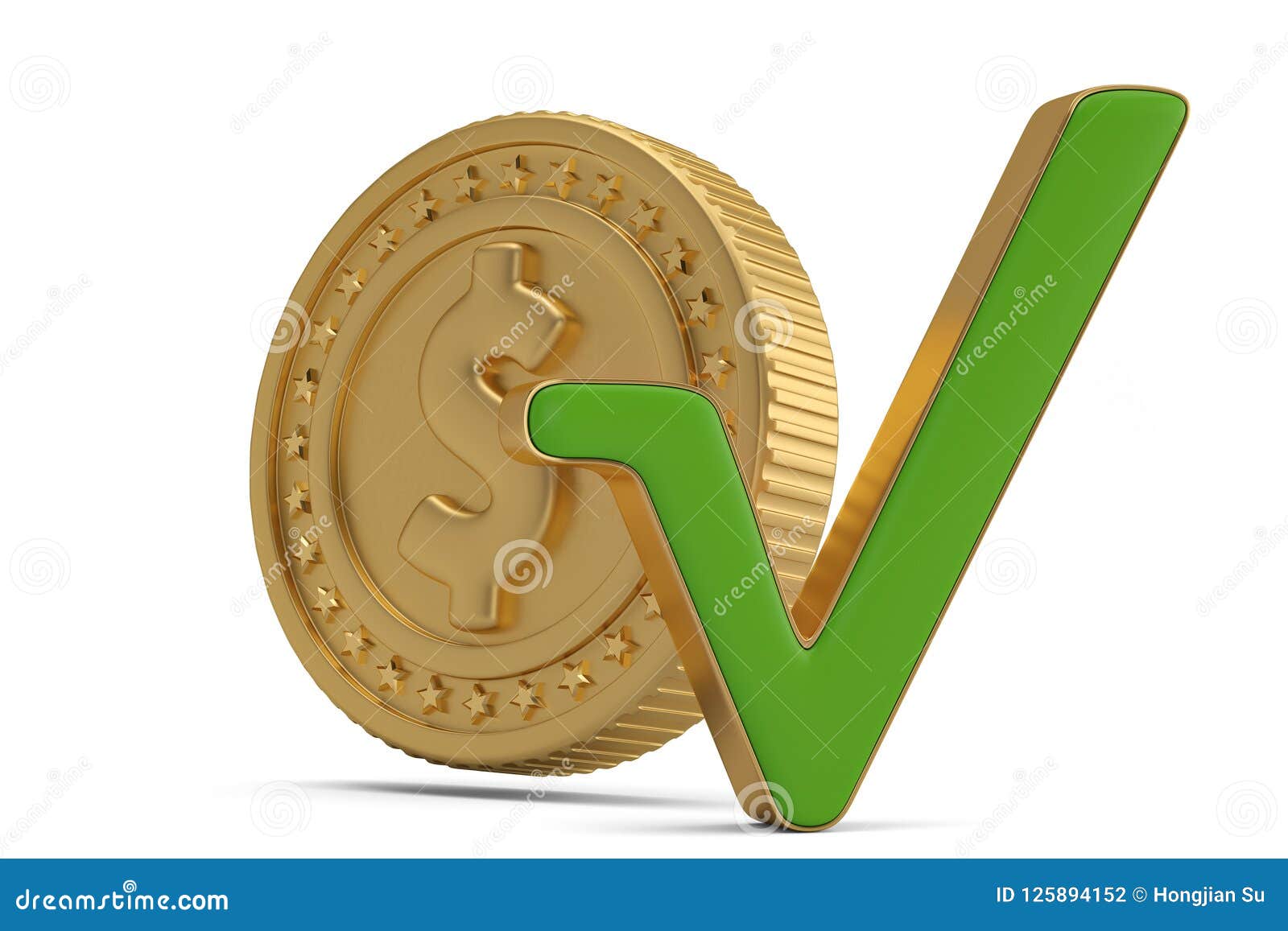 Big Gold Coin and Tick Mark. 3D Illustration. Stock Illustration ...