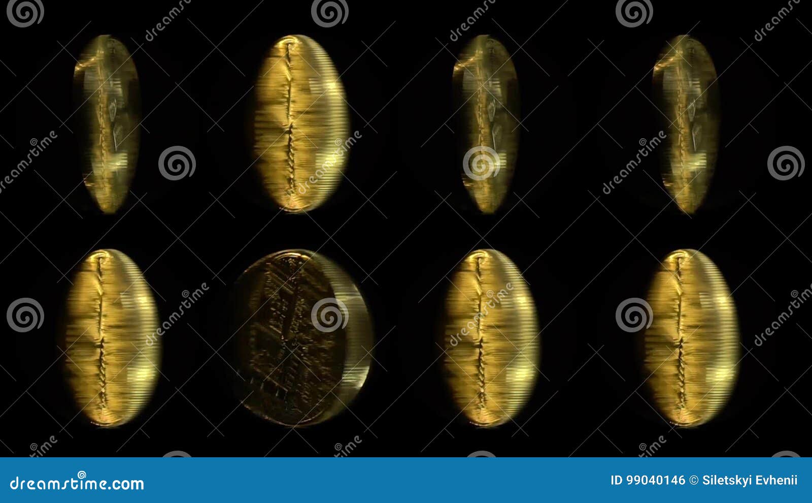 8 Gold Bitcoins of Coins are Spinning Asynchronously Stock Footage ...