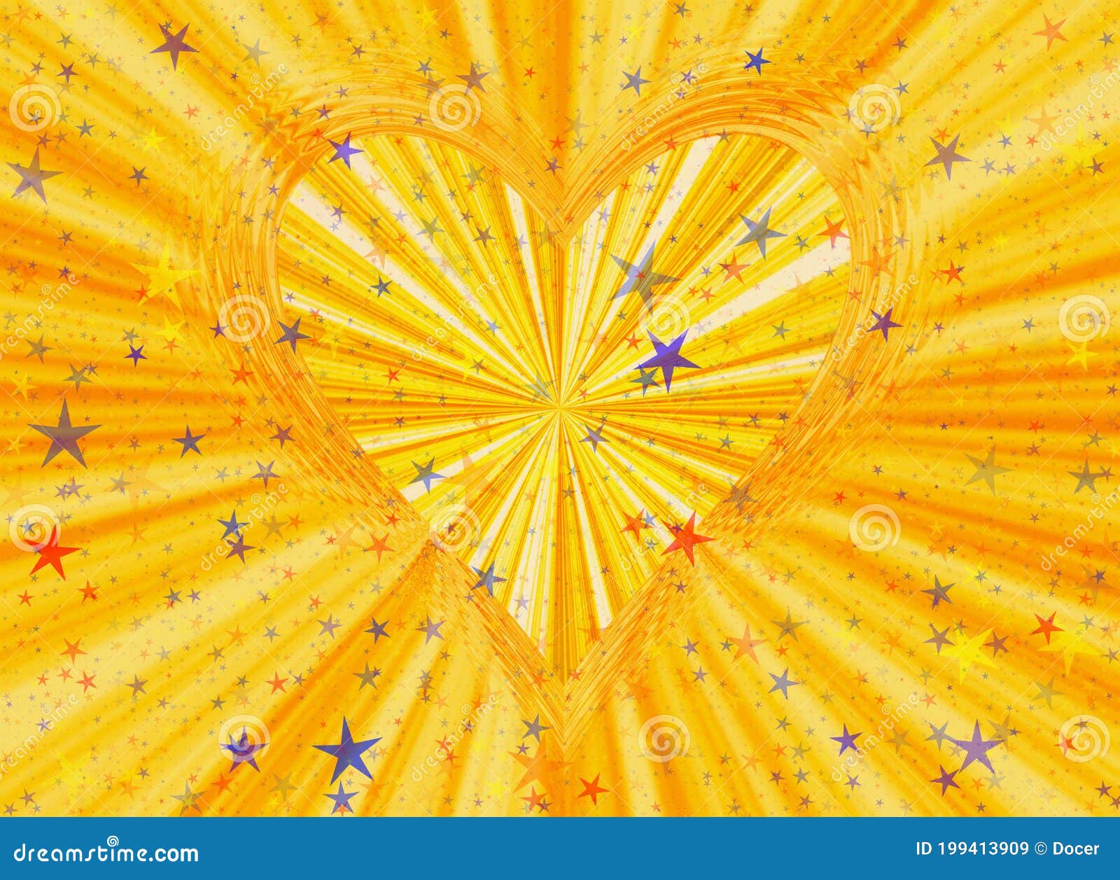 Big Gold Heart with Sun Rays Background Stock Illustration ...