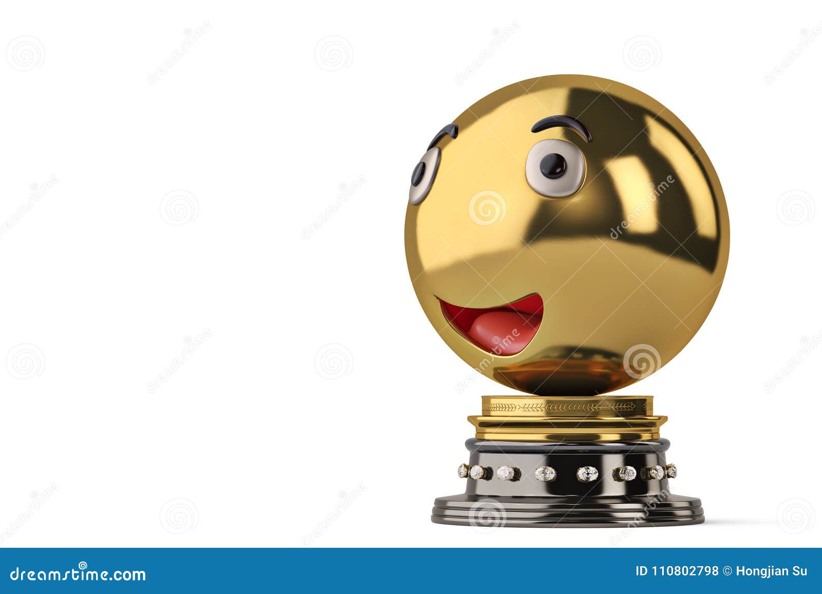 Big Gold Smile Emoticon Trophy.3D Illustration. Stock Illustration ...