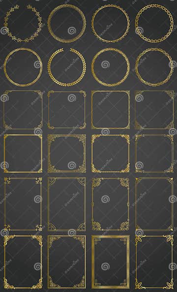 Big Gold Vector Set of Decorative Rectangle, Square, Round Frames and ...