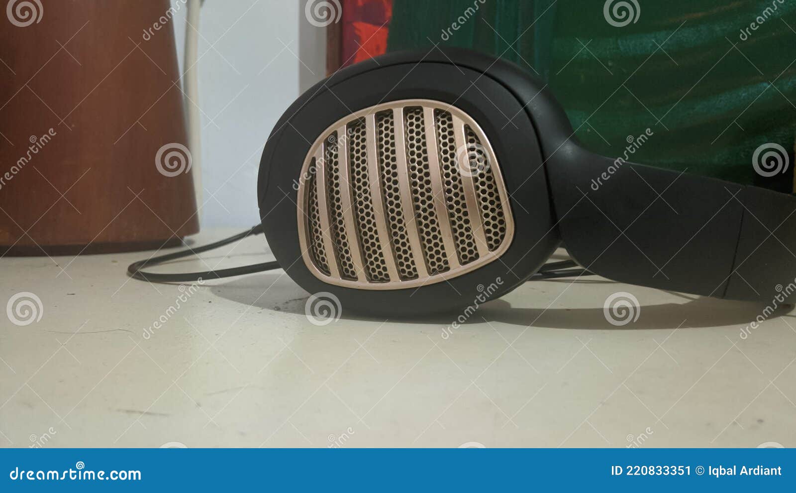 Big Golden Black Headset Side View. Stock Image - Image of radio ...