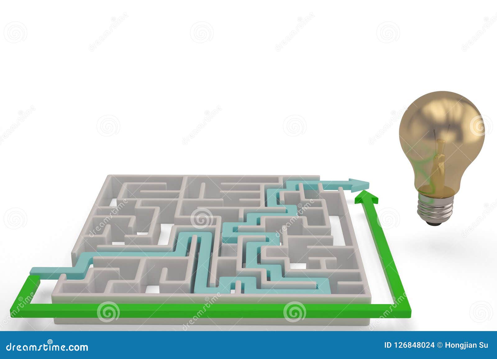 A Big Golden Light Bulb and Maze. 3D Illustration. Stock Illustration ...