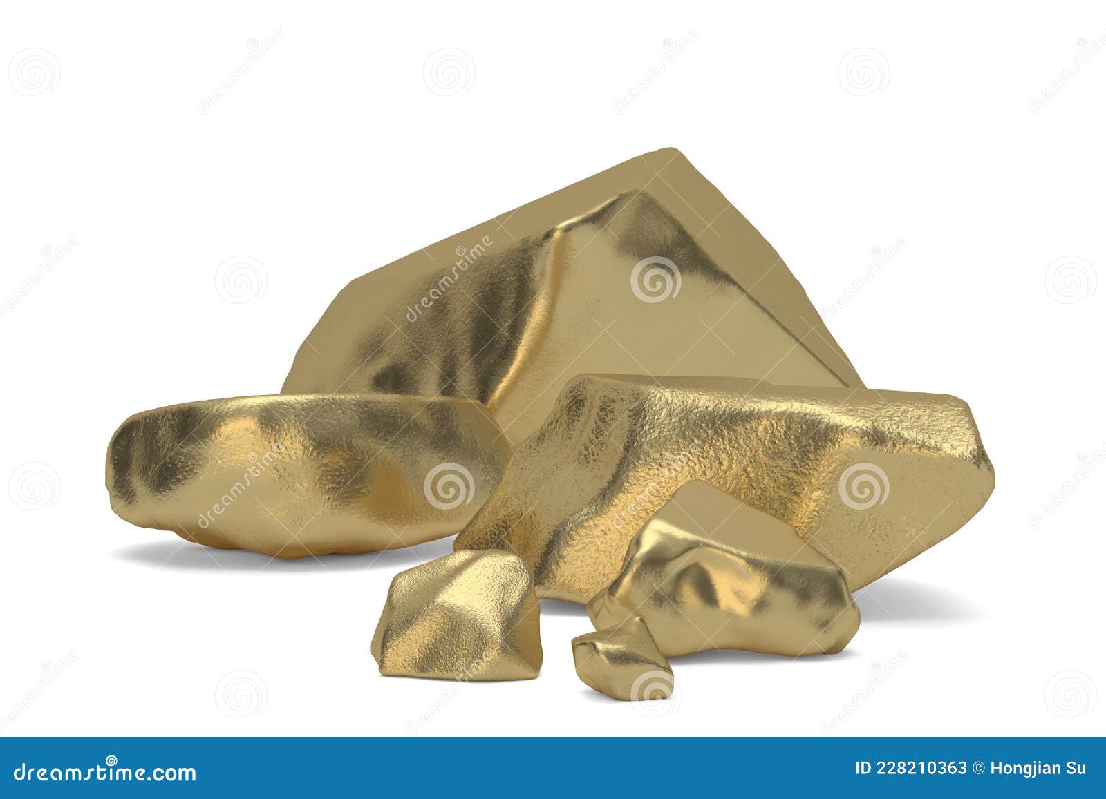 Big Golden Stone Isolated on White Background, 3D Illustration Stock ...