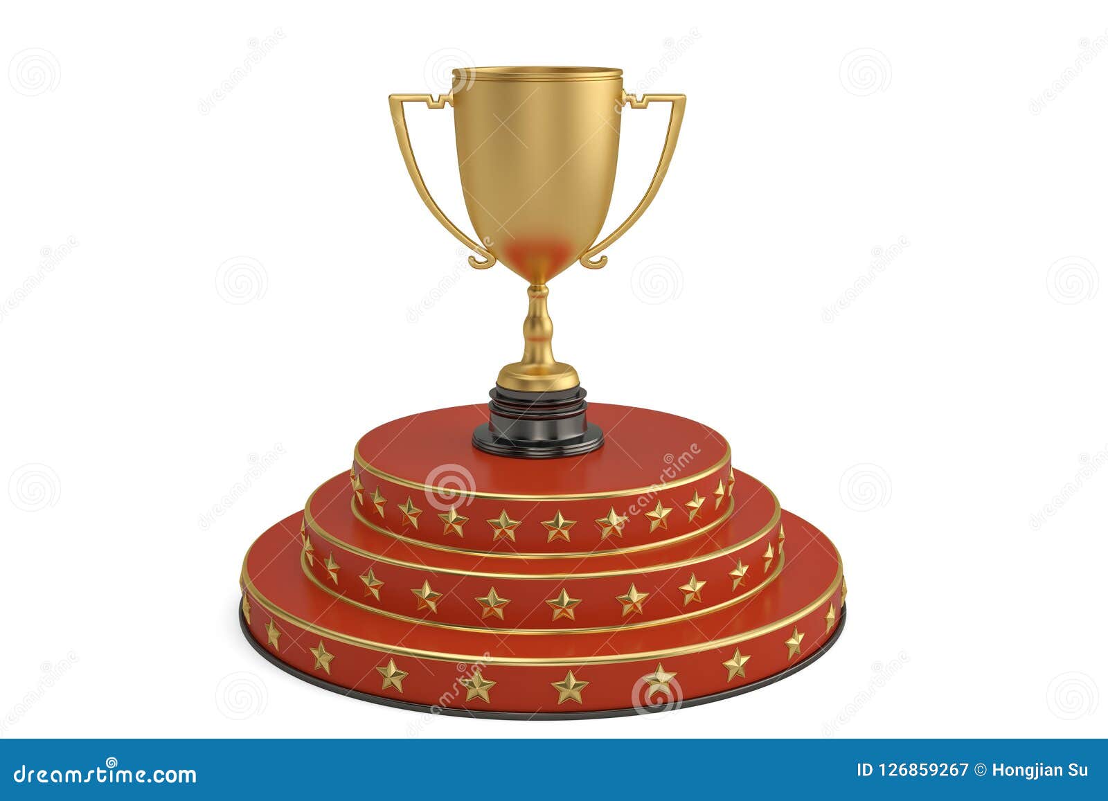 Big Golden Trophy on Red Podium. 3D Illustration. Stock Illustration ...