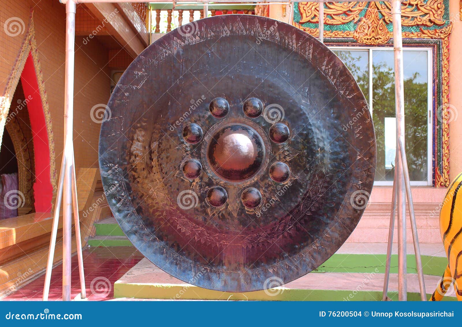 Big Gong in the Temple Used in Religion Ceremony Stock Photo - Image of ...