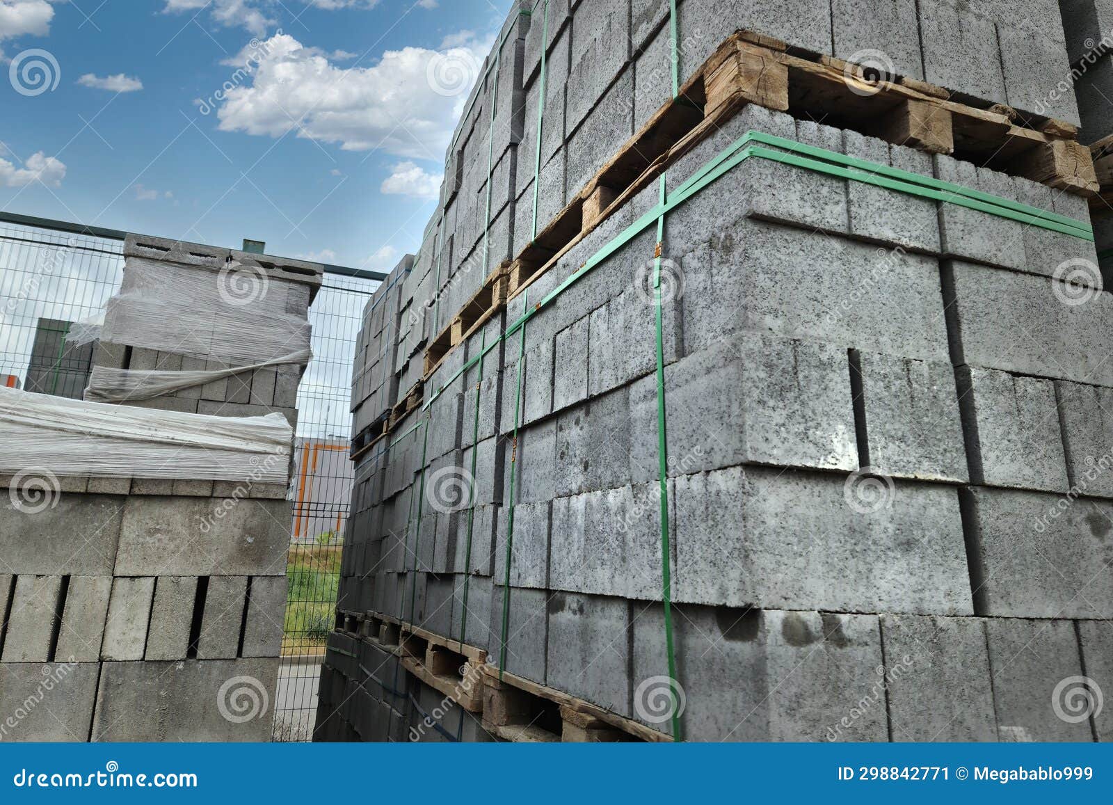 Big Gray Concrete Bricks on Pallets on a Construction Outdoor Store ...