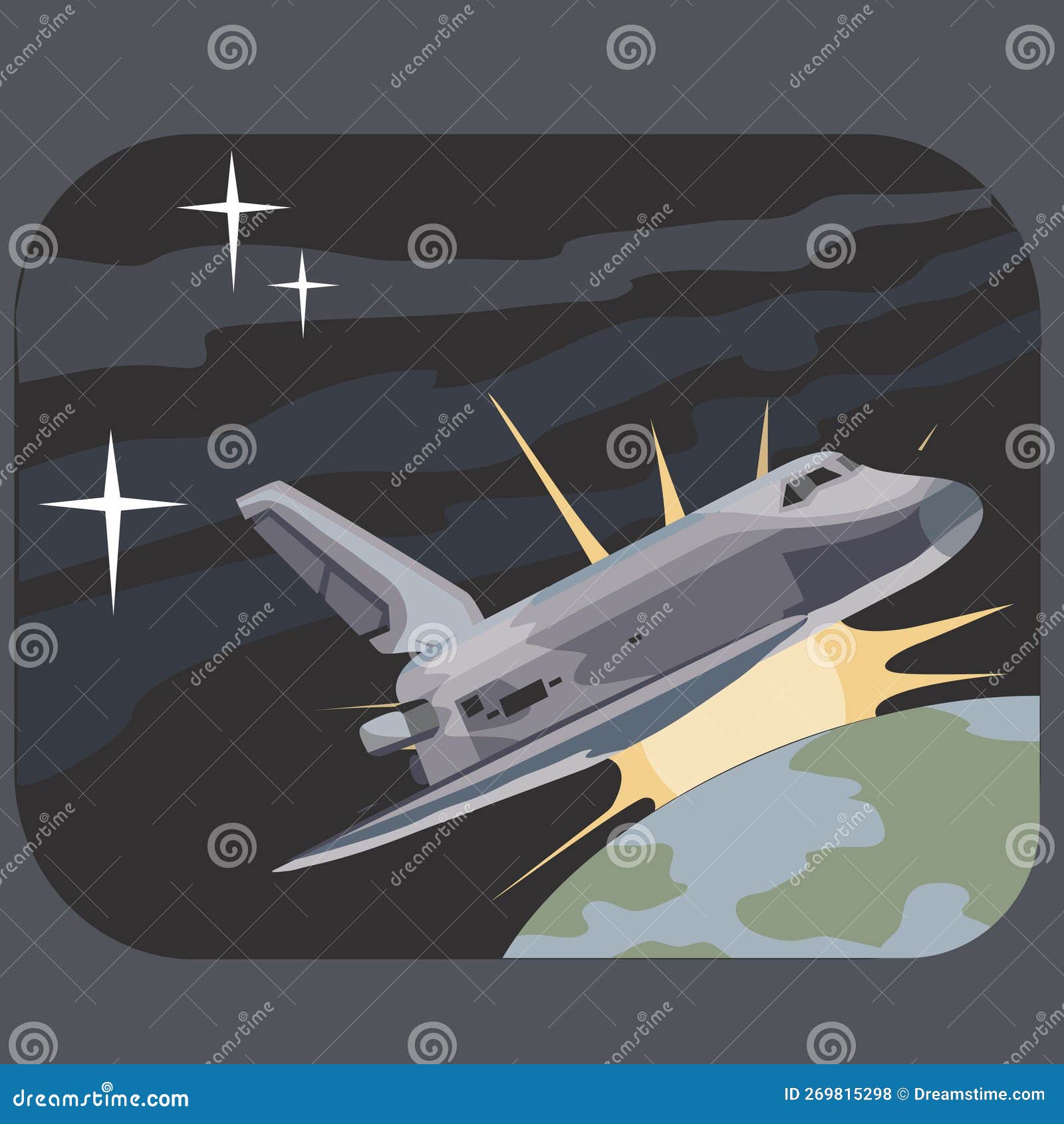 Big Gray Shuttle Flies in Dark Space Over the Planet, Vector ...