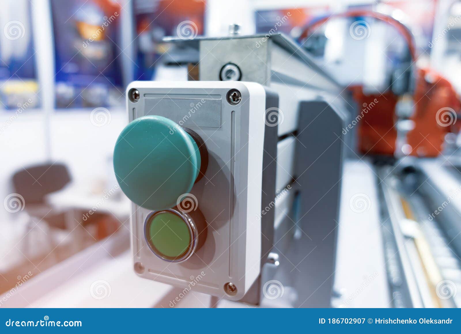 Big Green Button on an Industrial Machine Stock Image - Image of ...