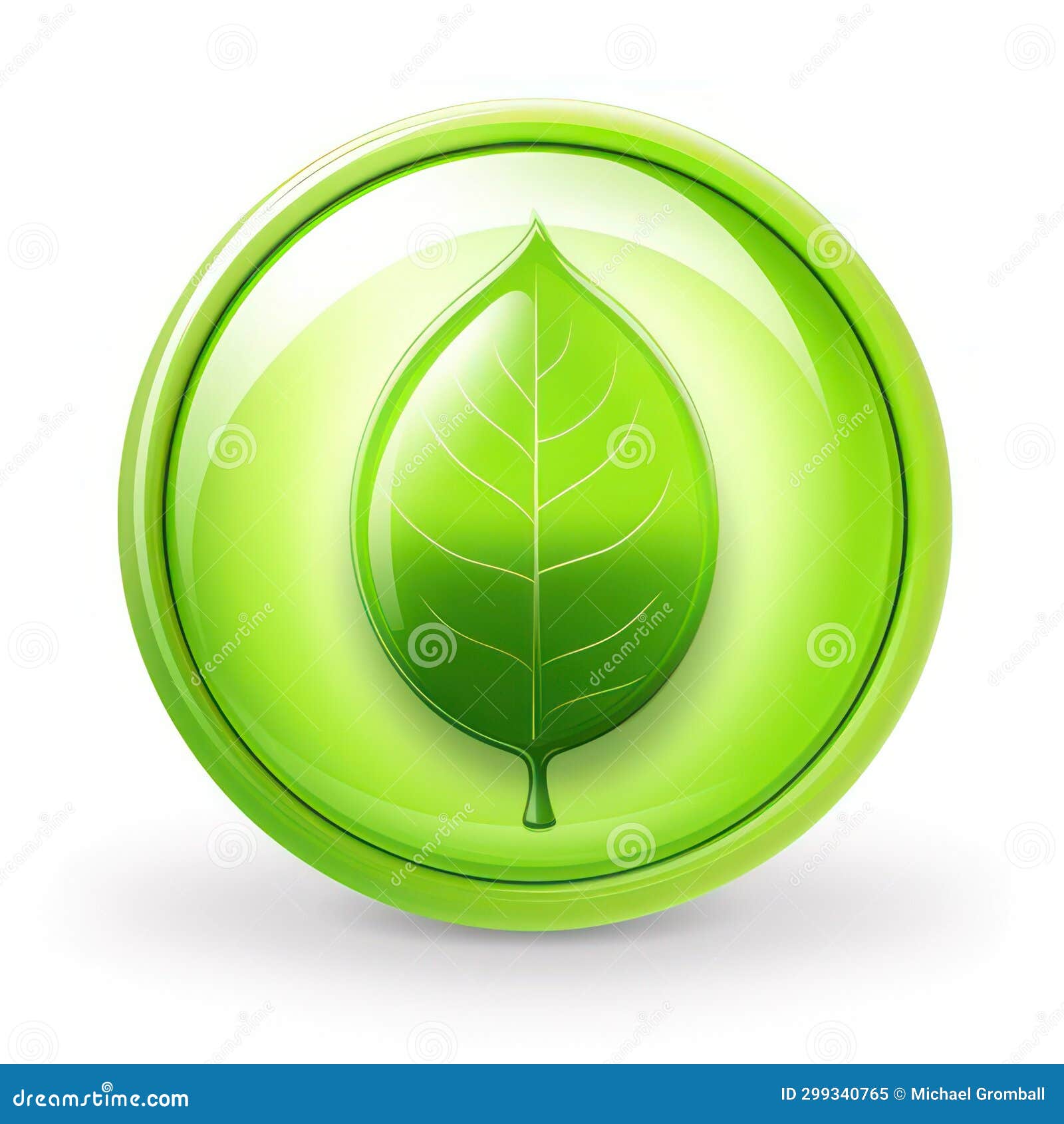 Big Green Button with Leaf Icon Isolated on White Created with ...