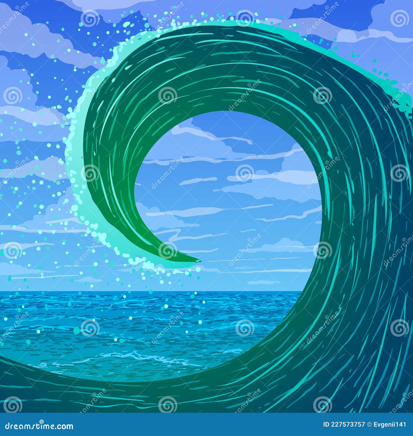 Big Green Cartoon Ocean Wave in Vector Stock Vector - Illustration of ...