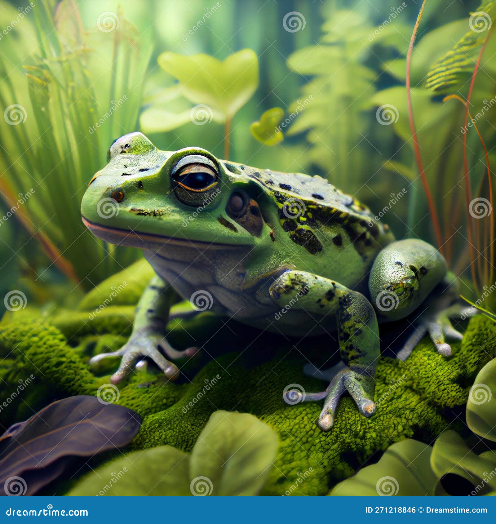 Big Green Frog in Tropical Spring Forest Stock Illustration ...