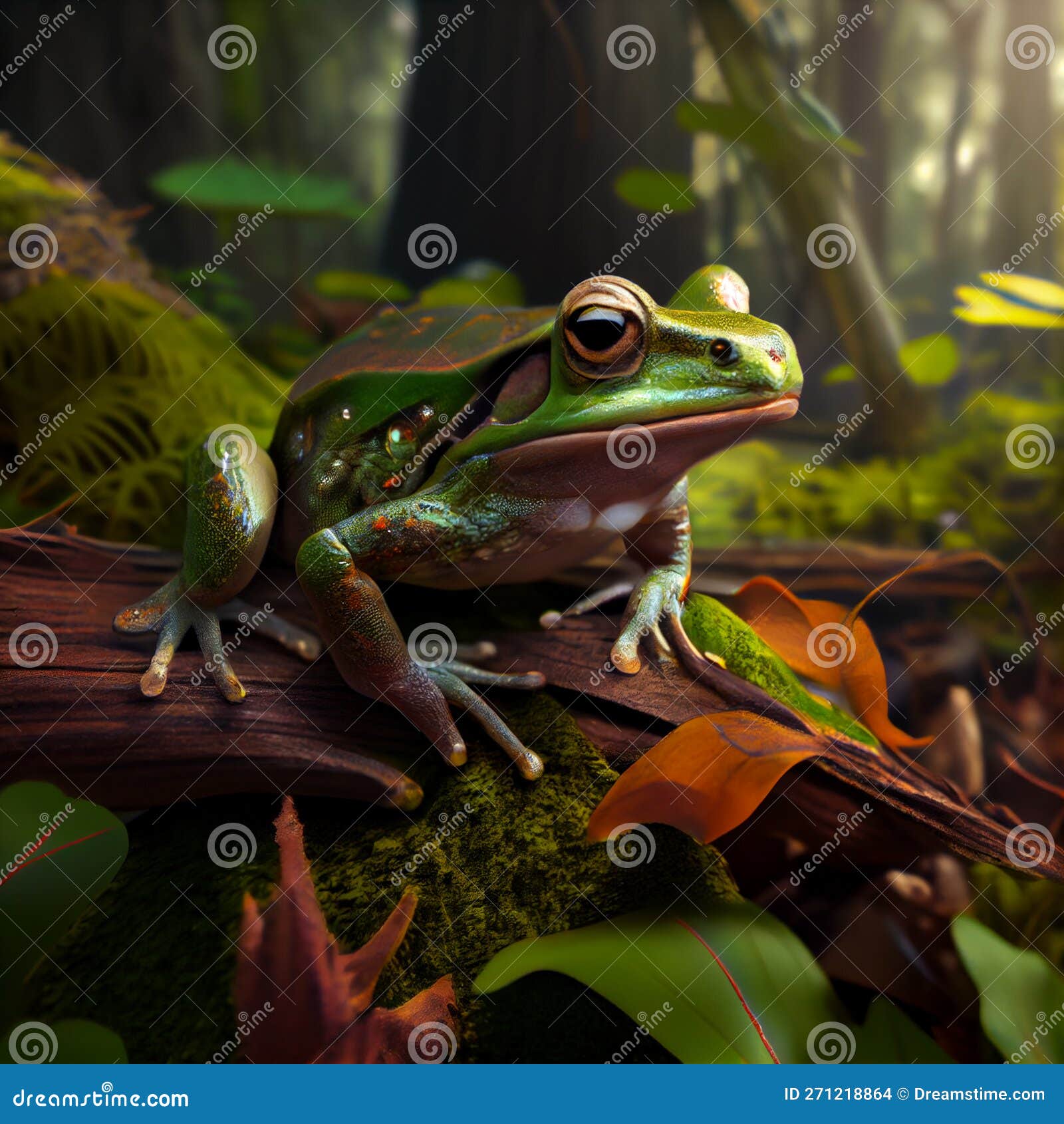 Big Green Frog in Tropical Spring Forest Stock Illustration ...