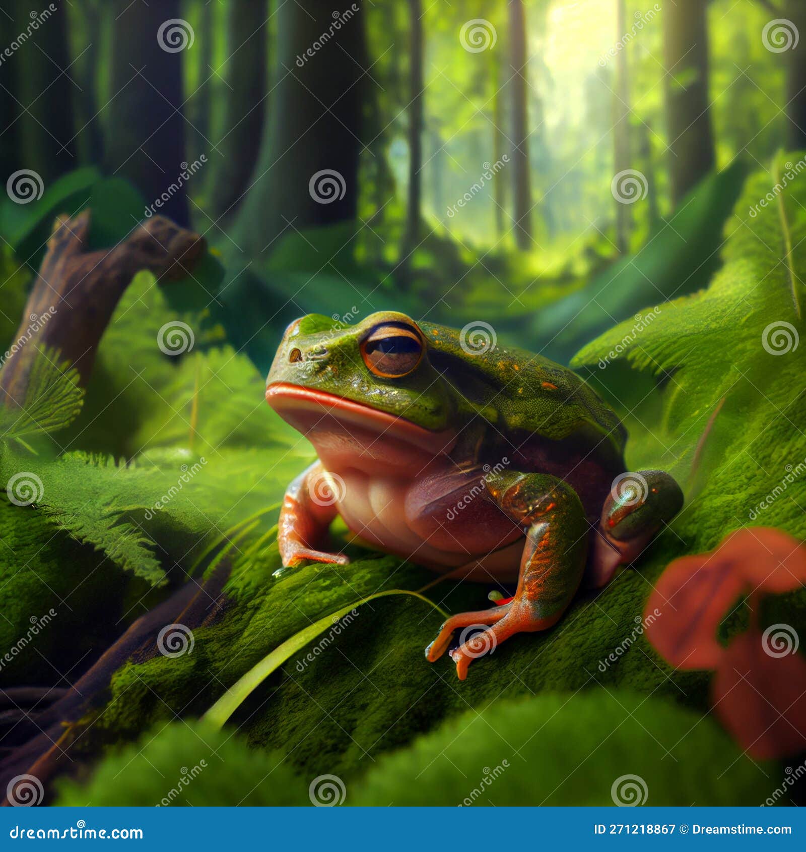 Big Green Frog in Tropical Spring Forest Stock Image - Image of tadpole ...