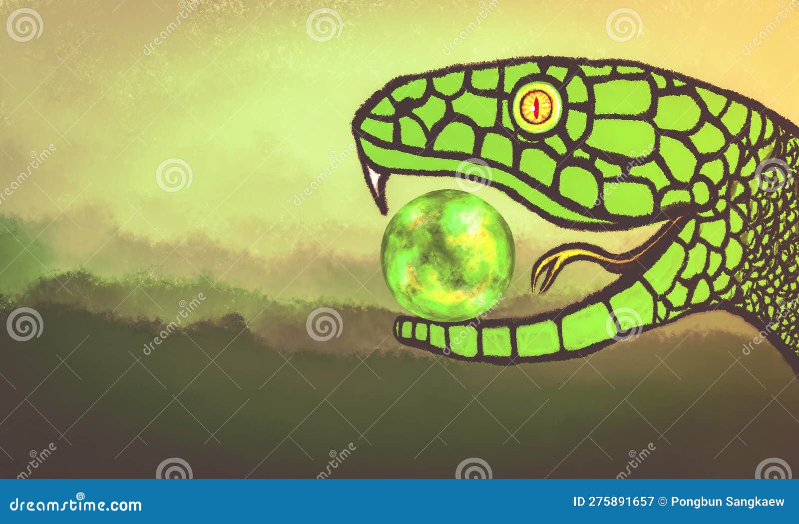 Big Green Naka Snake with Light Crystal Ball Stock Image - Image of ...