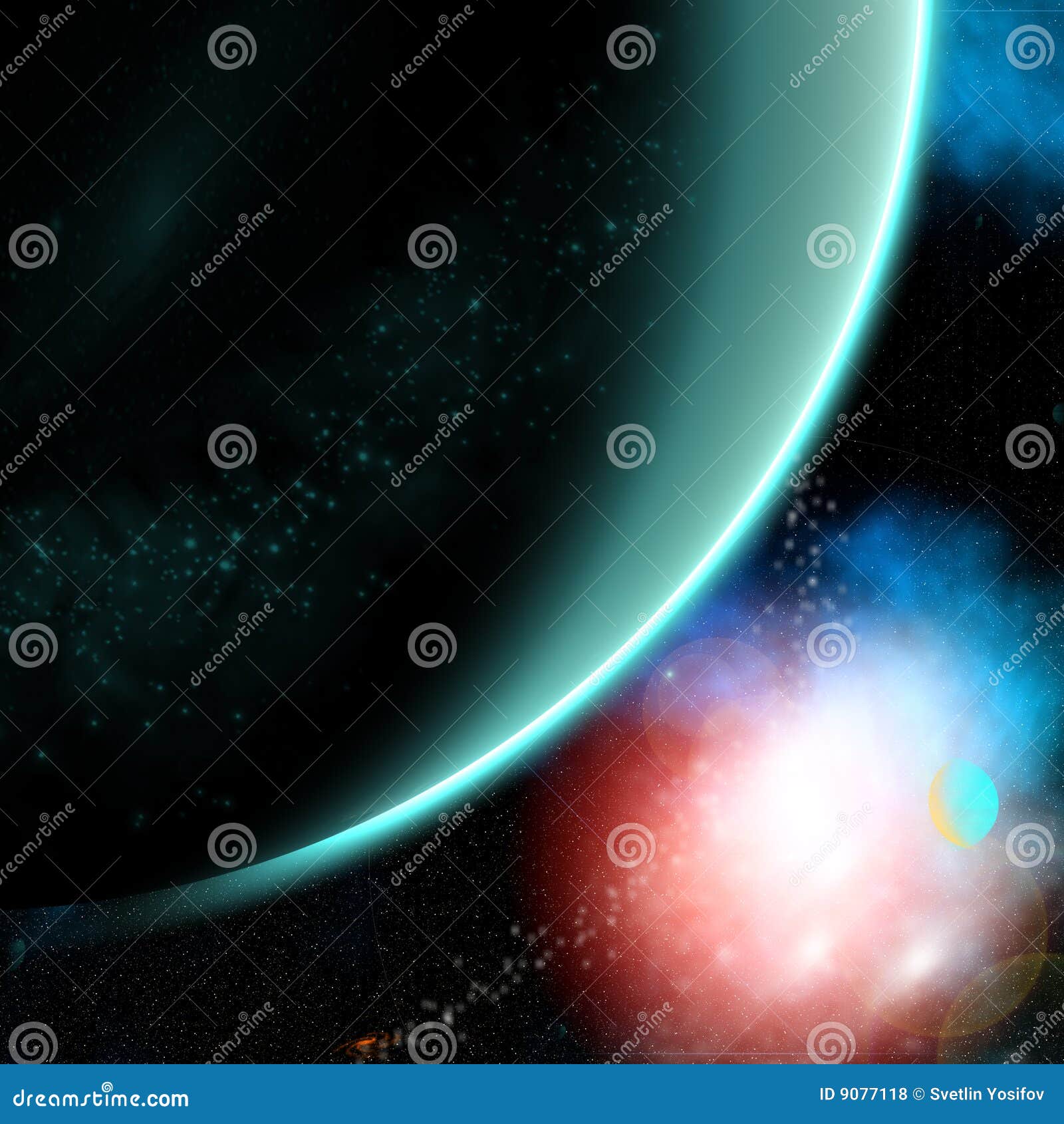 Big green planet. stock illustration. Illustration of astronomy - 9077118