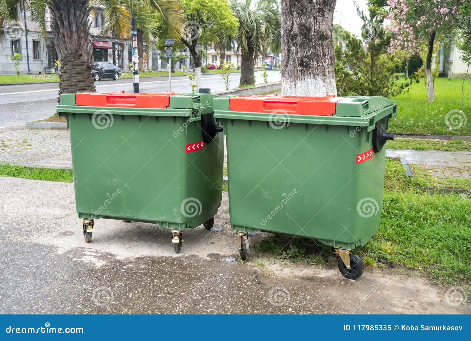 Big Green Recycling Containers on the Street Stock Image - Image of ...