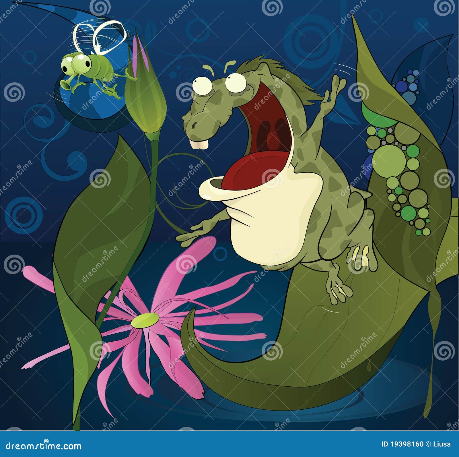 The Big Green Toad and a Fly. Cartoon Stock Vector - Illustration of ...