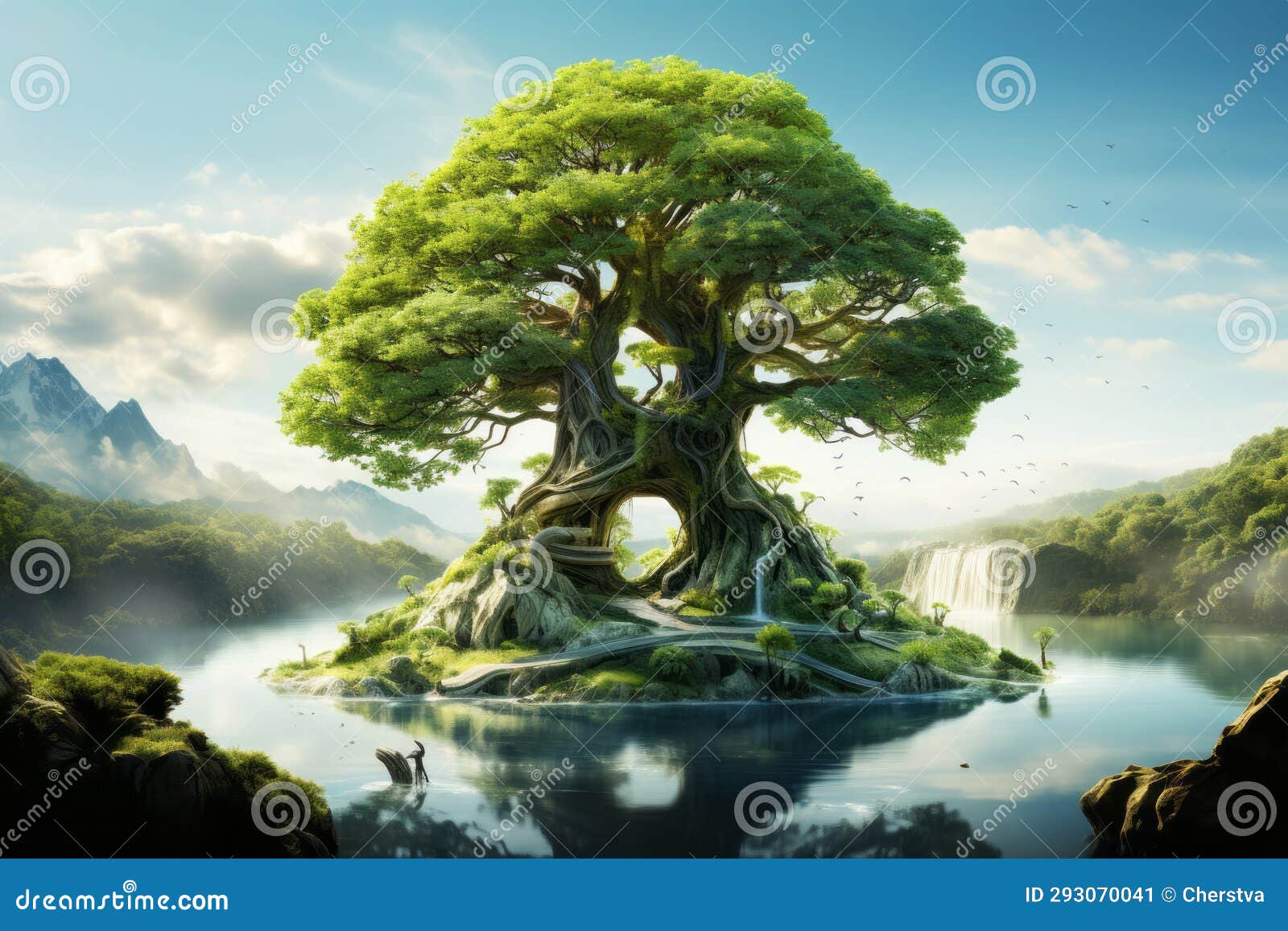 Big Green Tree Ecosystem Environment Care Stock Illustration ...