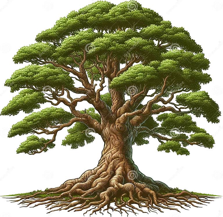 Big Green Tree Full of Leaves and Root Vector Stock Photo ...