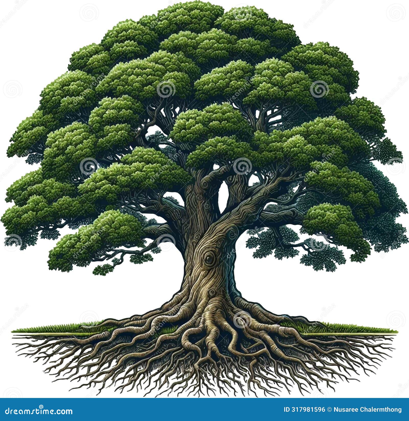 Big Green Tree Full of Leaves and Root Vector Stock Photo ...