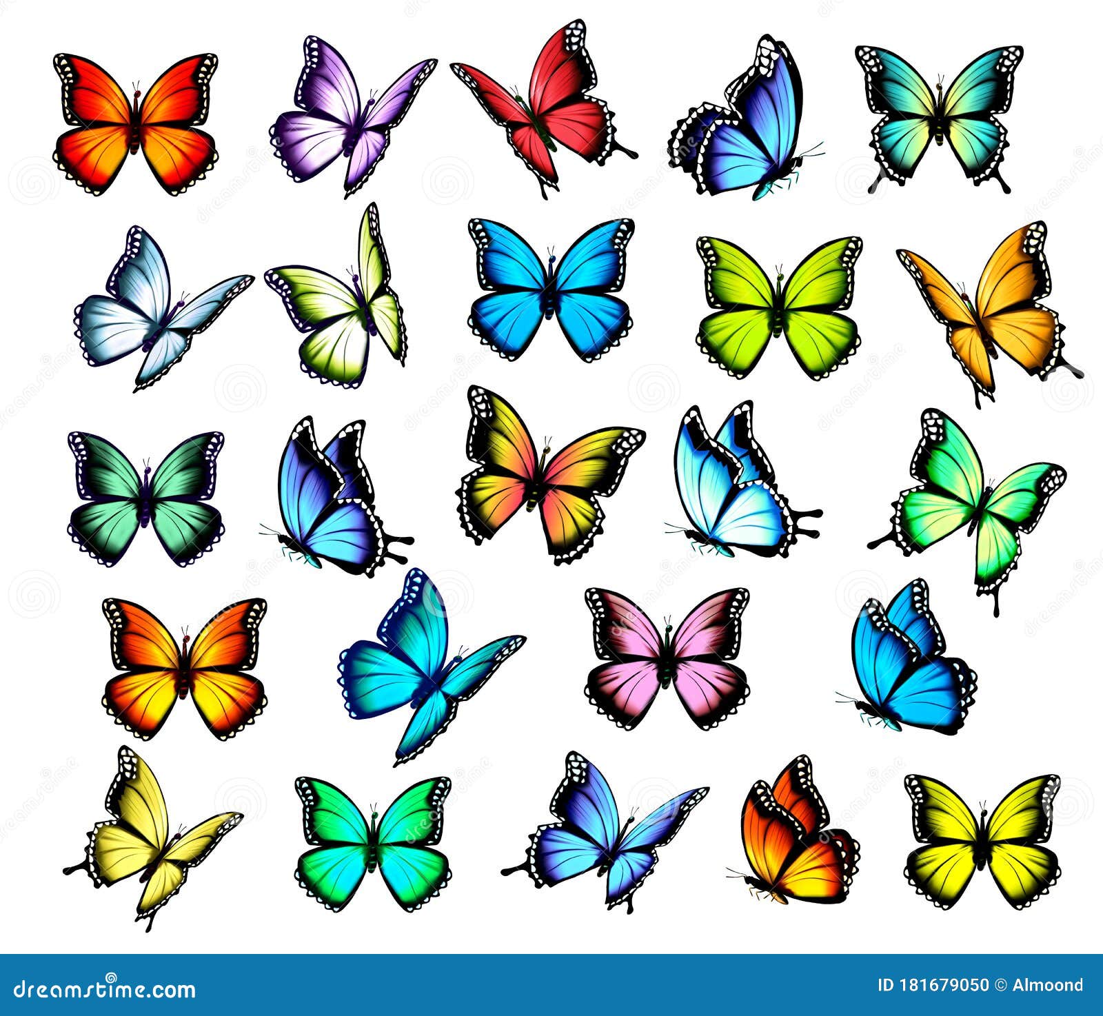 Big Group of Colorful Butterflies, Flying in Different Directions ...