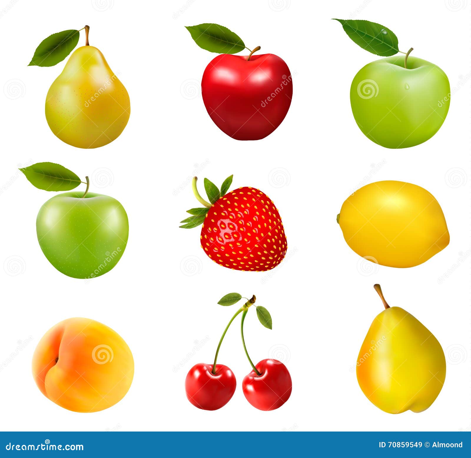 Big Group of Different Fruit. Stock Vector - Illustration of green ...